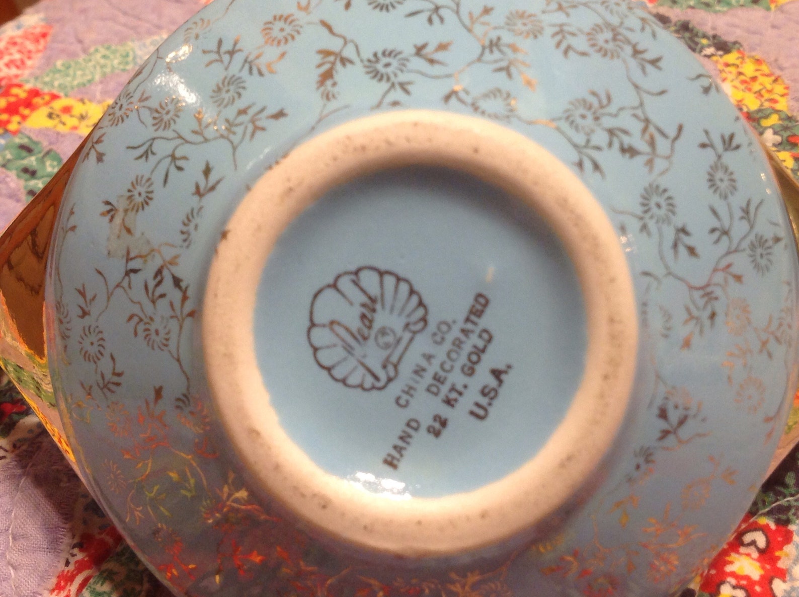 Vintage Pearl China Co. Hand Decorated Powder Blue and 22 K. Gold Art ...
