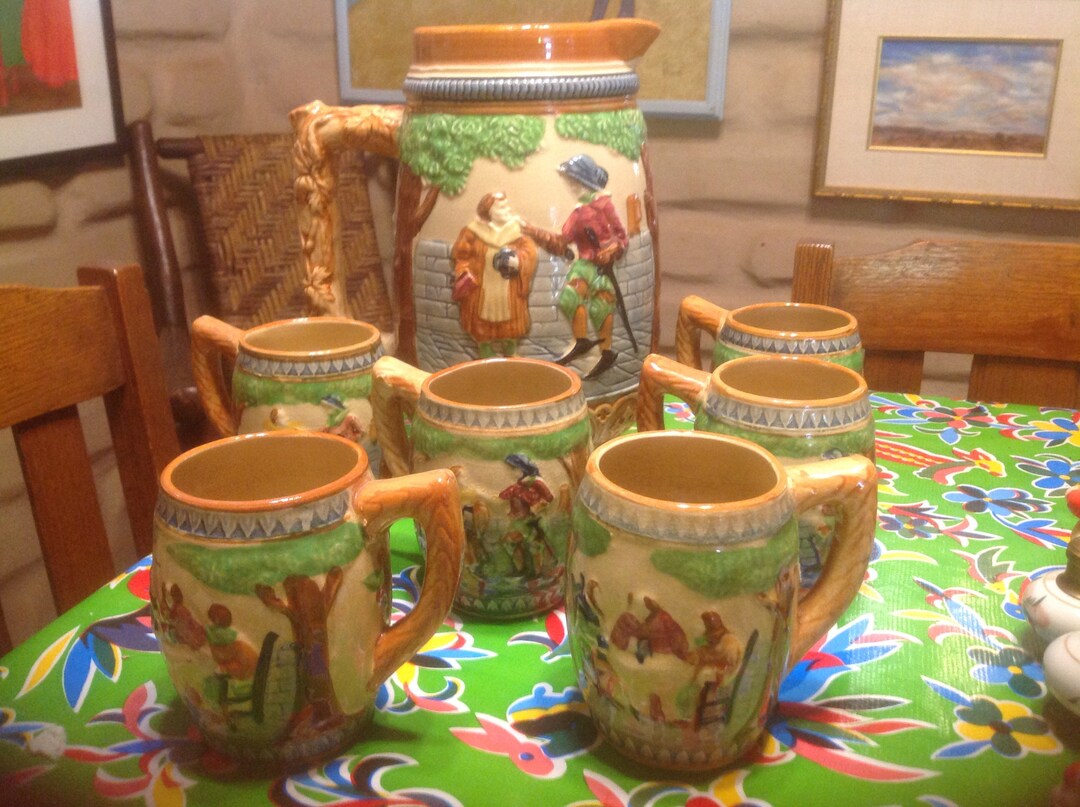Vintage Large Ceramic Beer Stein Pitcher With 6 Stein Mugs- Japan - Etsy