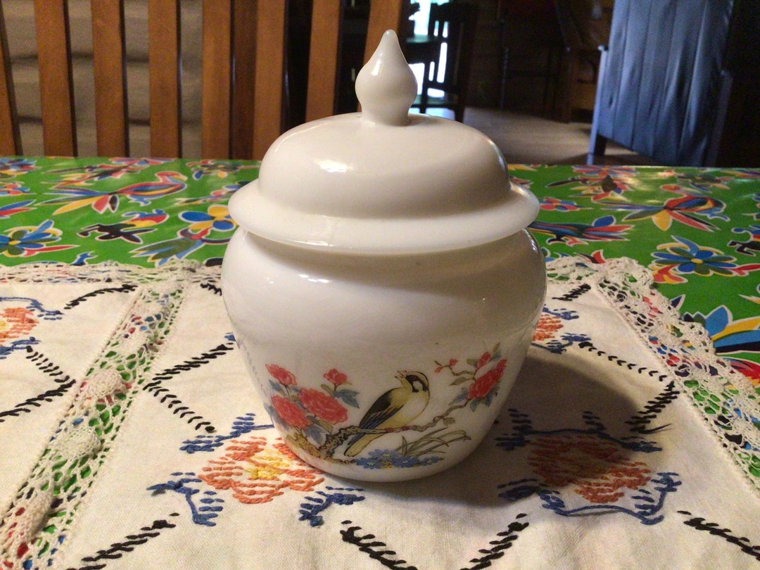 Vintage Avon Dynasty Milk Glass Ginger Jar Candle Holder With Bird and ...