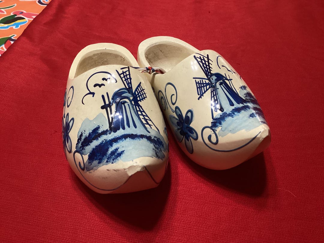 Vintage Miniature Hand Painted Dutch Blue Delft Wooden Shoes With ...