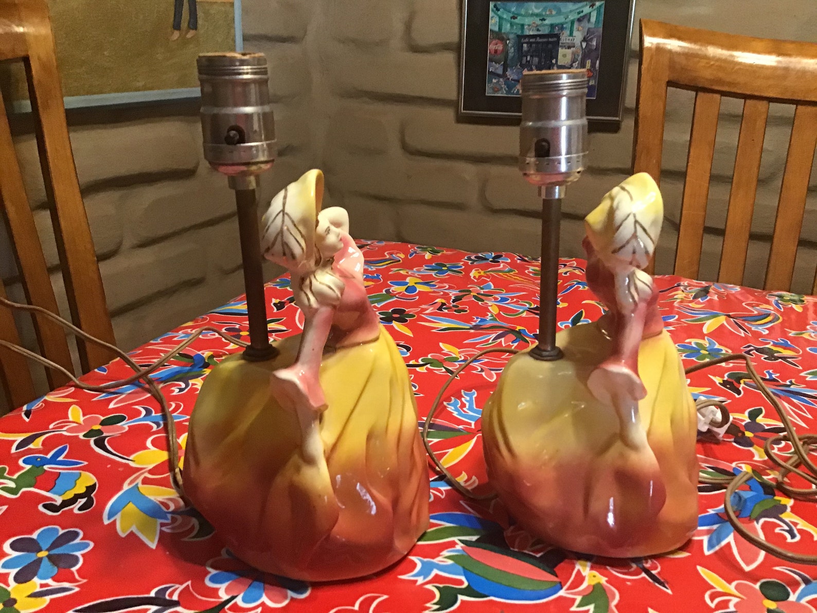 Vintage pair of working hand painted ceramic bonneted Southern | Etsy