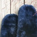 Dark Blue Faux Fur Mittens for Women, Warm Winter Gloves With Water ...
