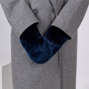 Dark Blue Faux Fur Mittens for Women, Warm Winter Gloves With Water ...