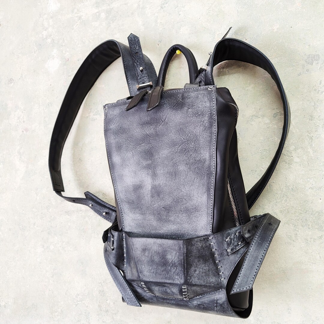 Avant-garde Structured Graphite Leather Backpack - Etsy