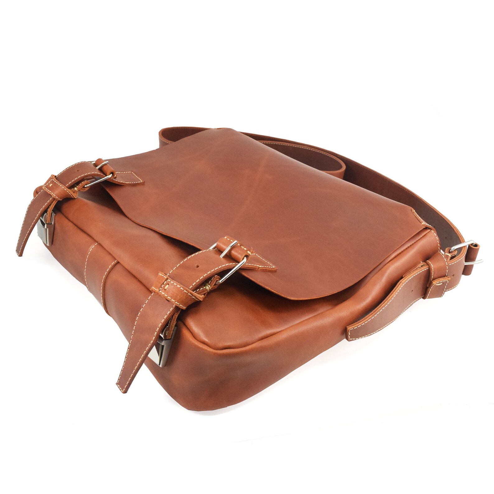 Red Tan Leather Mens Briefcase / Messenger Bag | Etsy