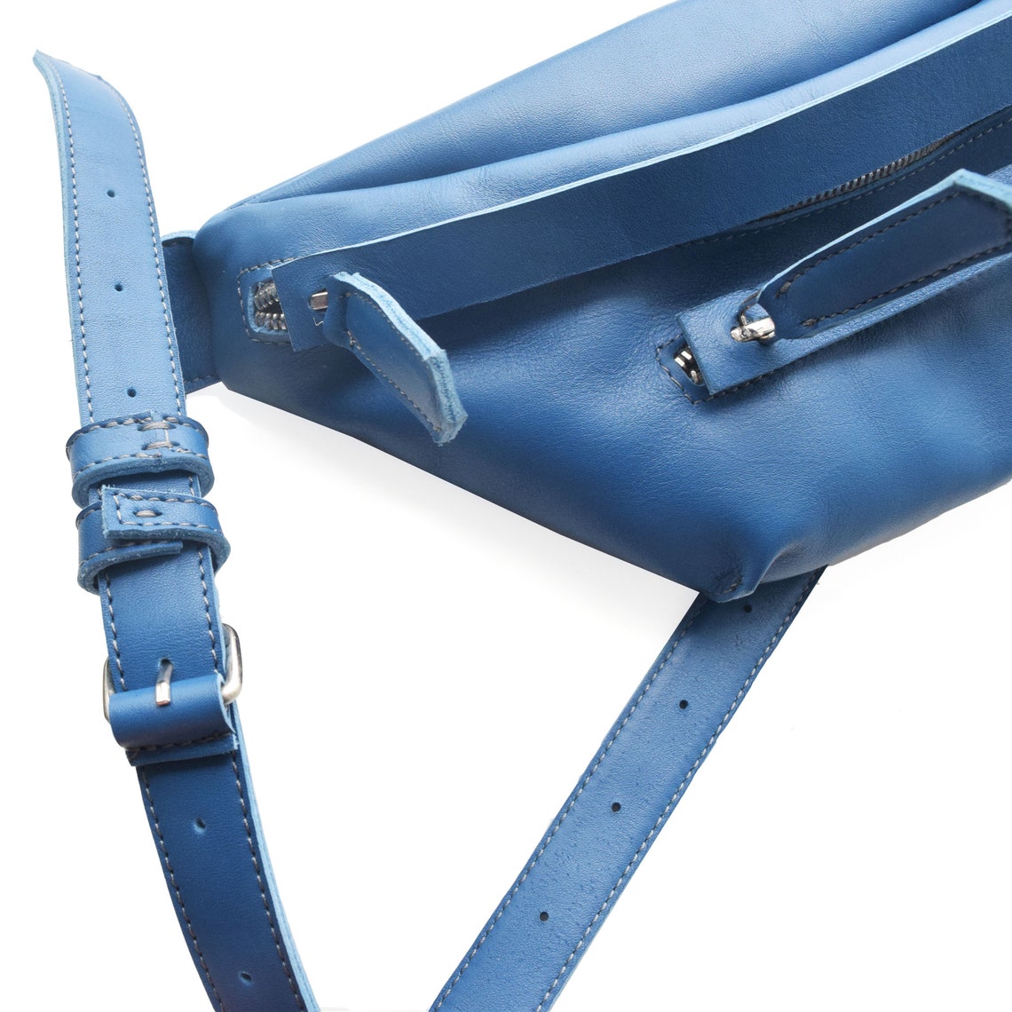 Bright Blue Smooth Leather Fanny Pack for Women or Men | Etsy