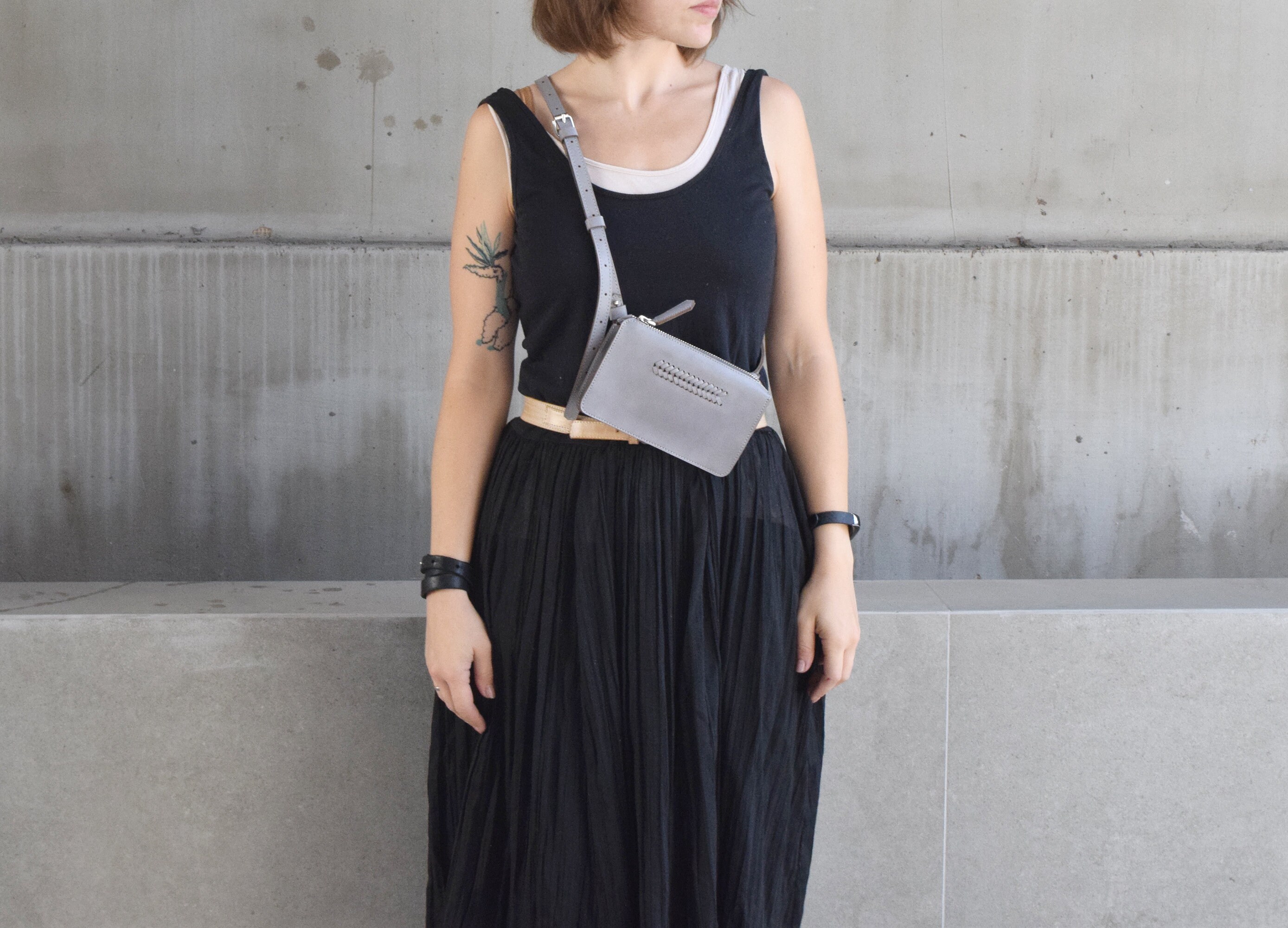 Leather Light Gray Fanny Pack / Chest Bag - Etsy UK