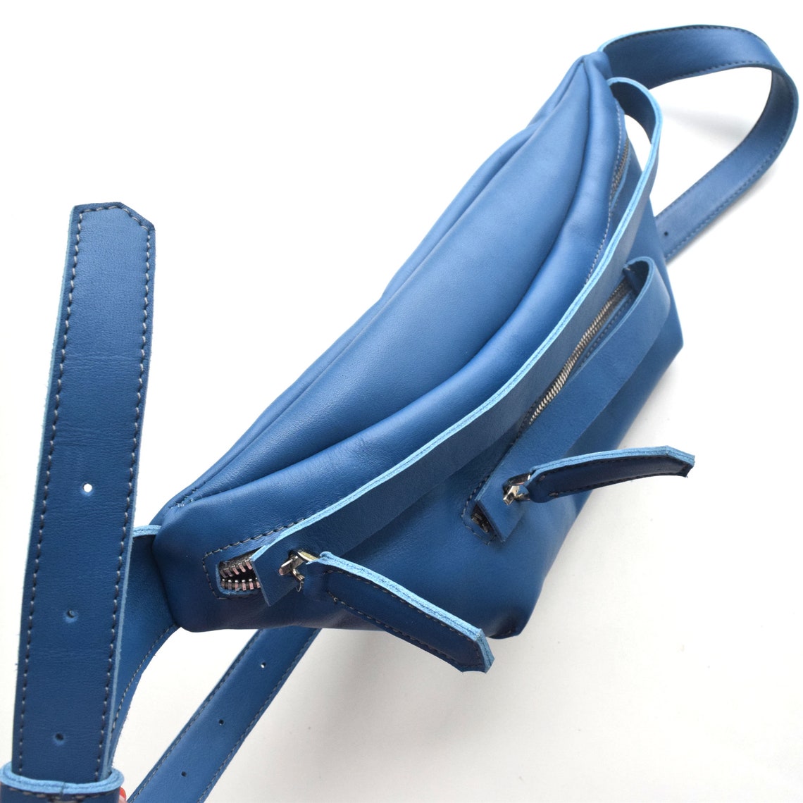 Bright Blue Smooth Leather Fanny Pack for Women or Men | Etsy