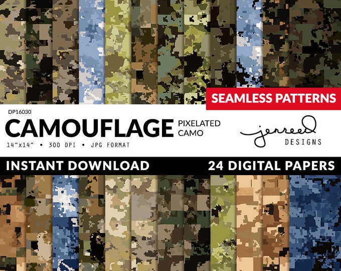 Digital Pixelated Camo Patterns, Military Camouflage Papers, Seamless ...