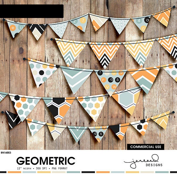 Bunting Flags || Banners Clipart || Digital Bunting Banner || Geometric ...