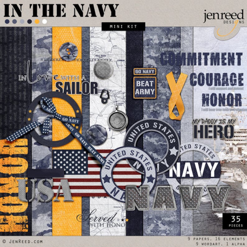 Navy Digital Scrapbook, Naval Theme Paper, Military Scrapbook, Navy ...