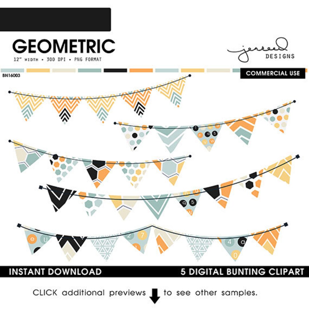 Bunting Flags || Banners Clipart || Digital Bunting Banner || Geometric ...
