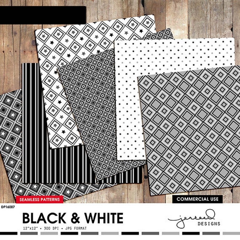 Black and White Scrapbook Paper || Black and White Digital Paper ...