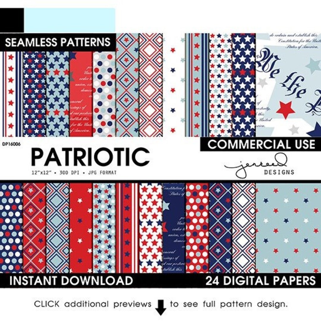 Fourth of July Digital Paper || Patriotic Scrapbook Paper || 4th of ...