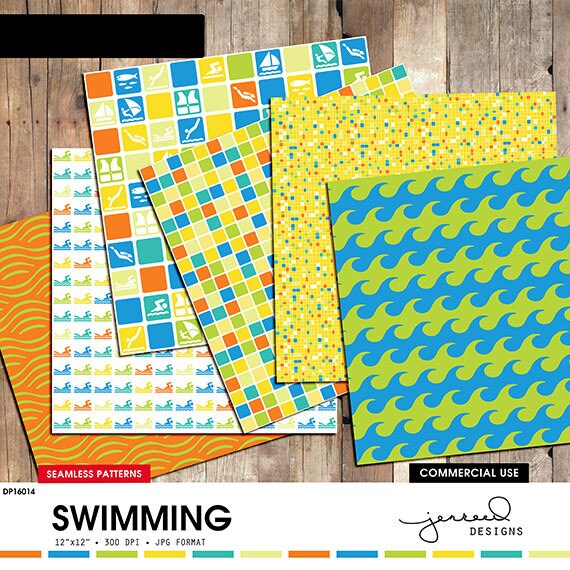 Swim Digital Paper || Pool Party Scrapbooking || Water Theme Paper ...