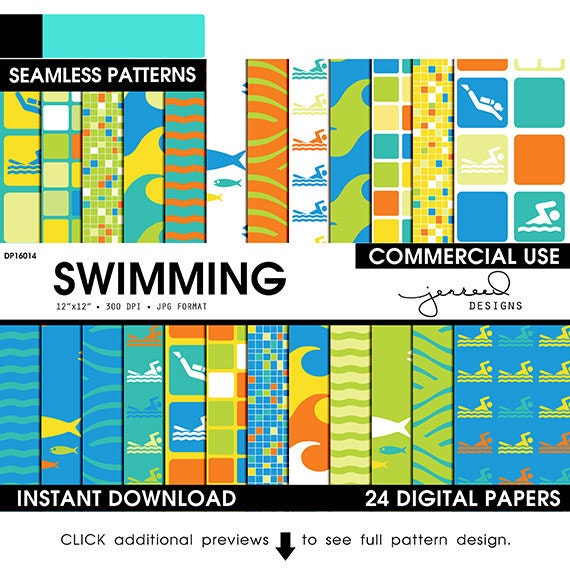 Swim Digital Paper Pool Party Scrapbooking Water Theme | Etsy