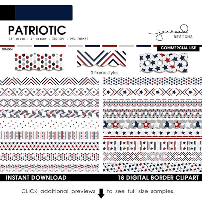 Patriotic Clip Art Borders || July 4th Clipart Borders || Fourth of ...