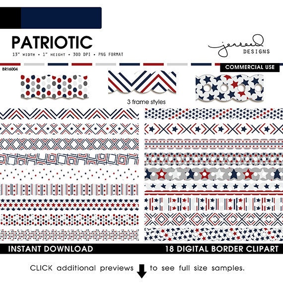 Patriotic Clip Art Borders || July 4th Clipart Borders || Fourth of ...