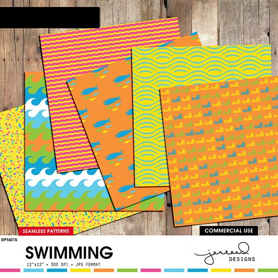 Swimming Digital Papers Summer Fun Scrapbooking Pool Theme Swim Pink ...