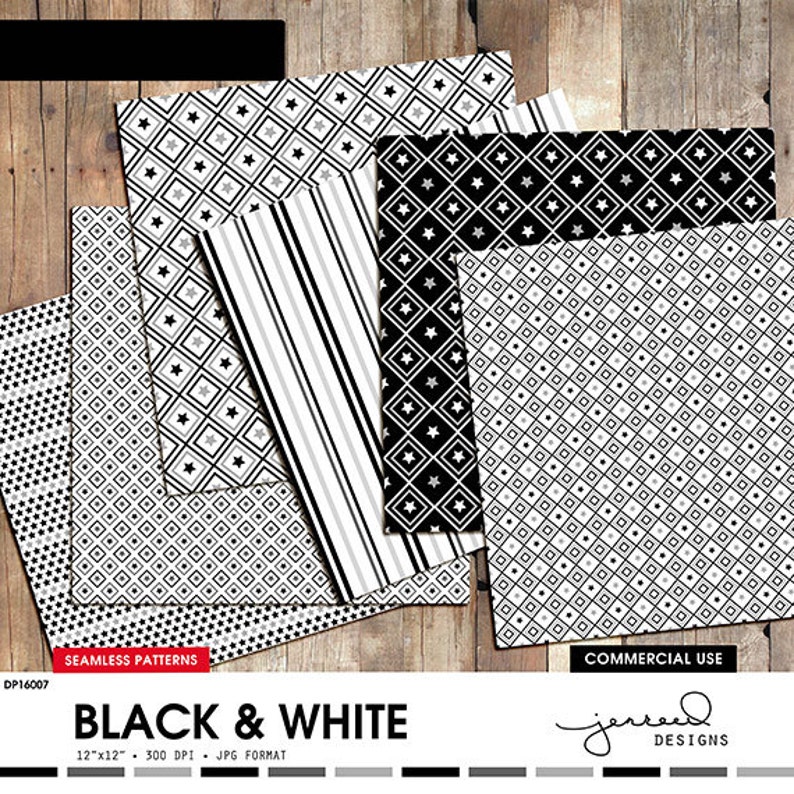 Black and White Scrapbook Paper Black and White Digital - Etsy