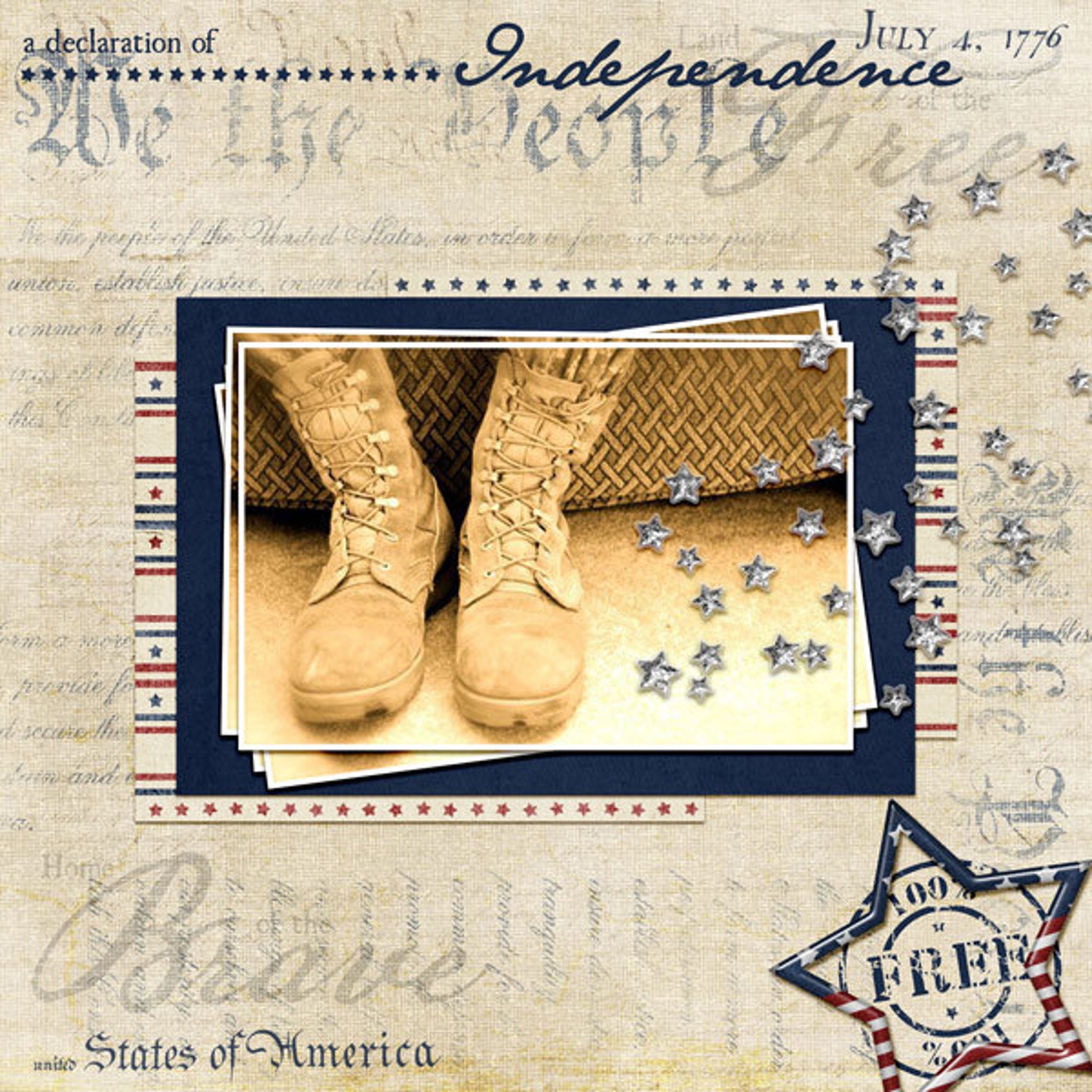 USA Patriotic Digital Paper - 4th of July Scrapbook Paper - Military ...