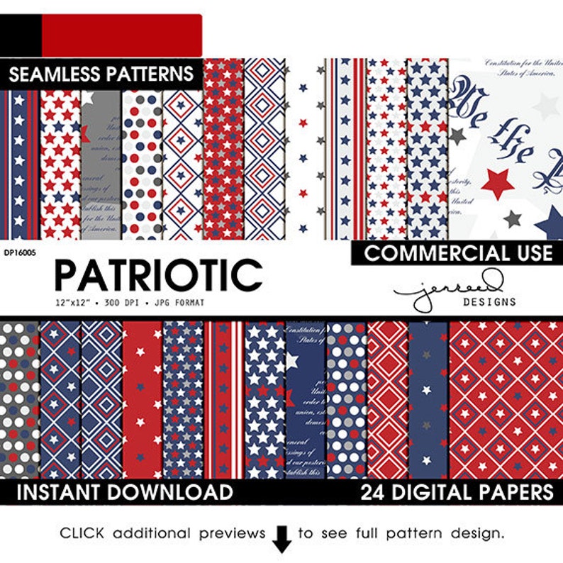 Patriotic Digital Paper || 4th of July Scrapbook Paper || Stars and ...