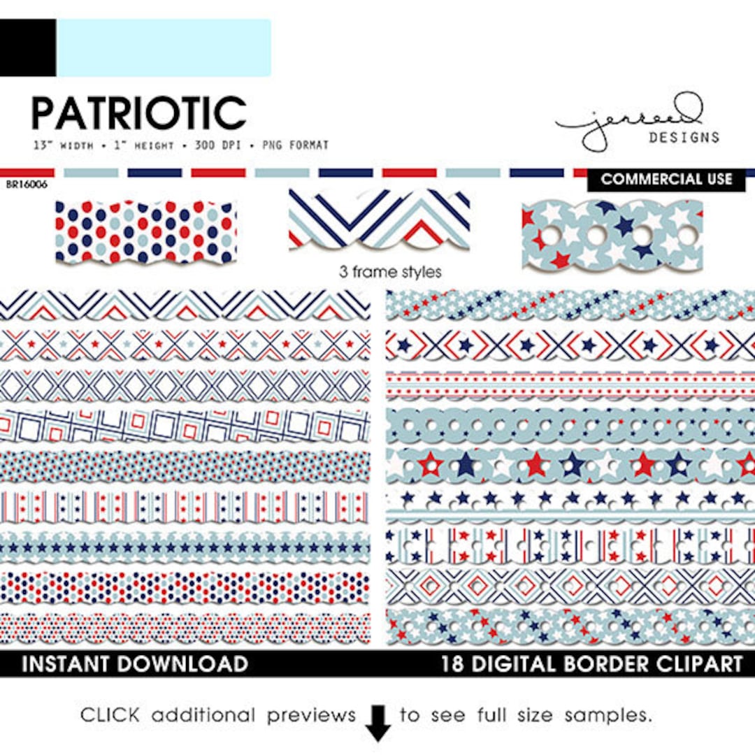 Patriotic Page Borders || 4th of July Clipart Border || Patriotic ...