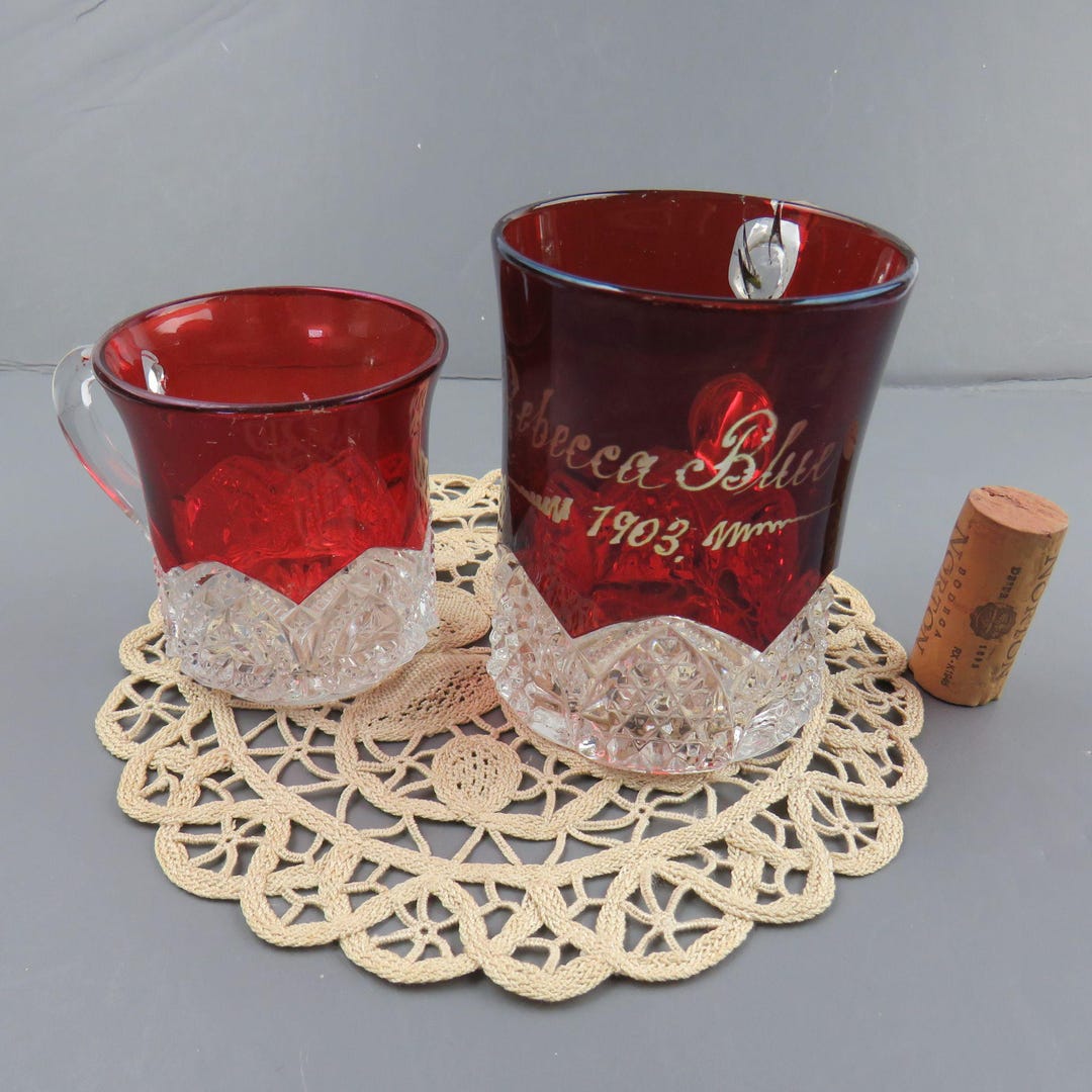 Antique Glass Worlds Fair Souvenir 3 Crystal Cups 1903 Rebecca Blue ...