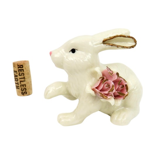 Vintage Porcelain White Rabbit Figurine 3 Tall with | Etsy