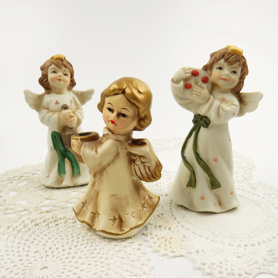 Vintage Porcelain Ceramic Angels With Stars, 3 Mixed Lot, Handgemalt ...