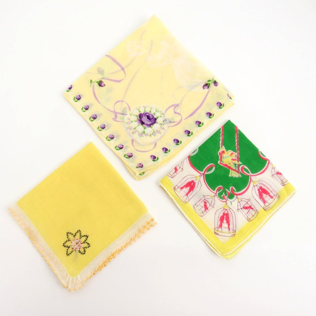 Vintage Pure Linen Hankies Printed Cotton Yellow - Etsy