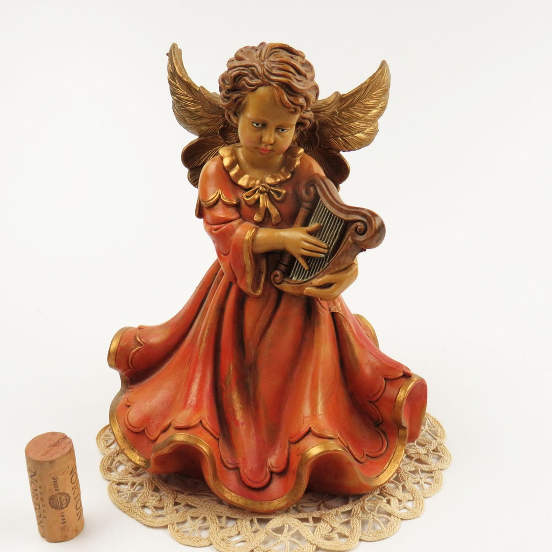 Vintage Italian Angel Figurine: MCM Euromarchi Depose Resin, Gold Wings ...