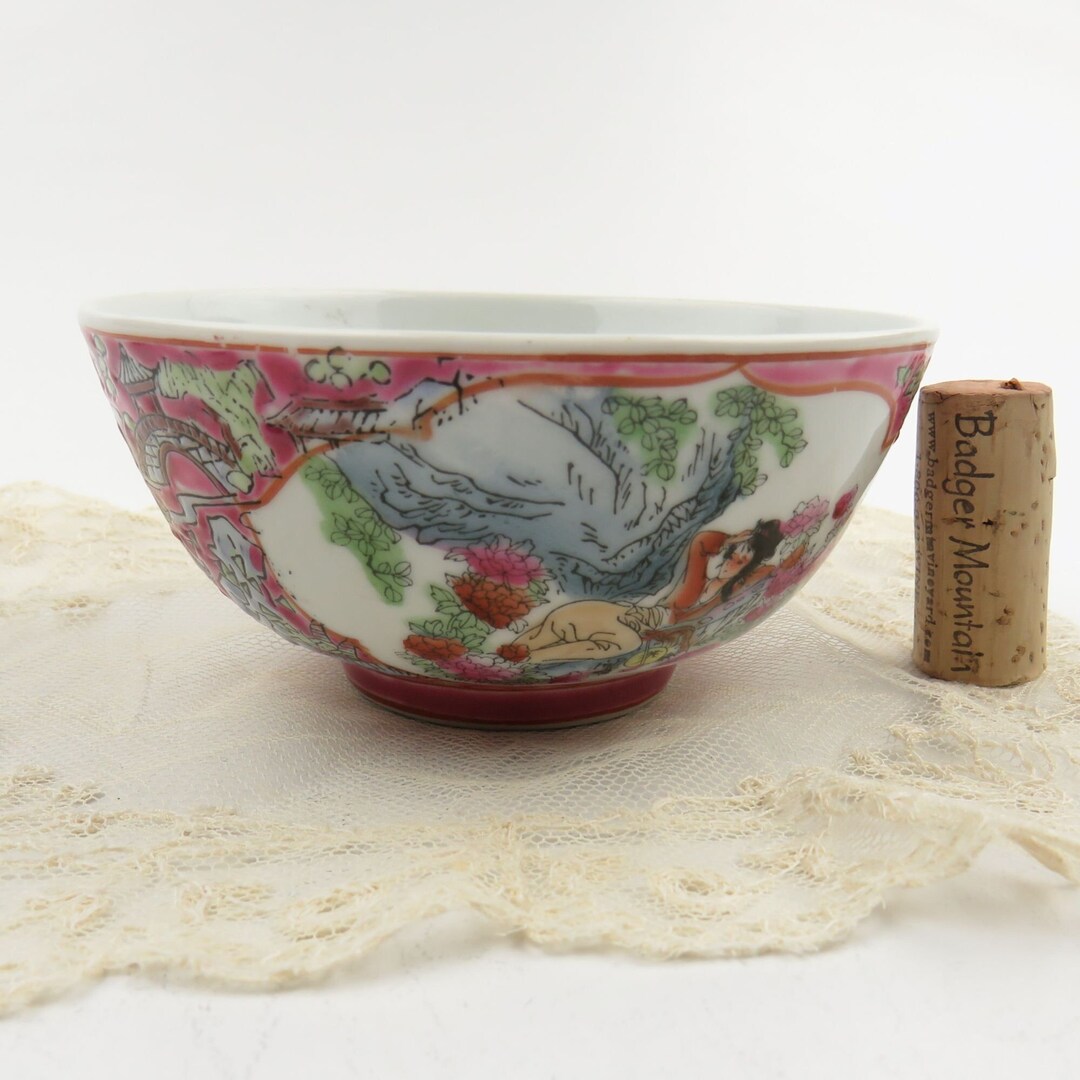 Vintage Asian Chinese Bowl Rice Noodle Soup 4 1/2" Rose Medallion ...