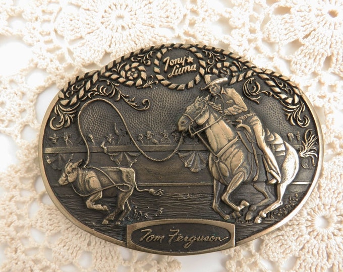 Vintage Tony Lama Solid Brass Tony Lama Belt Buckle Calf Roping Tom ...