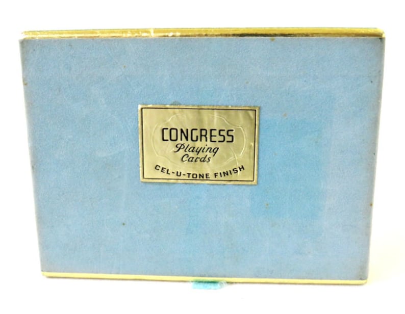 Vintage Congress Bridge Playing Cards Double Deck Blue Velour - Etsy