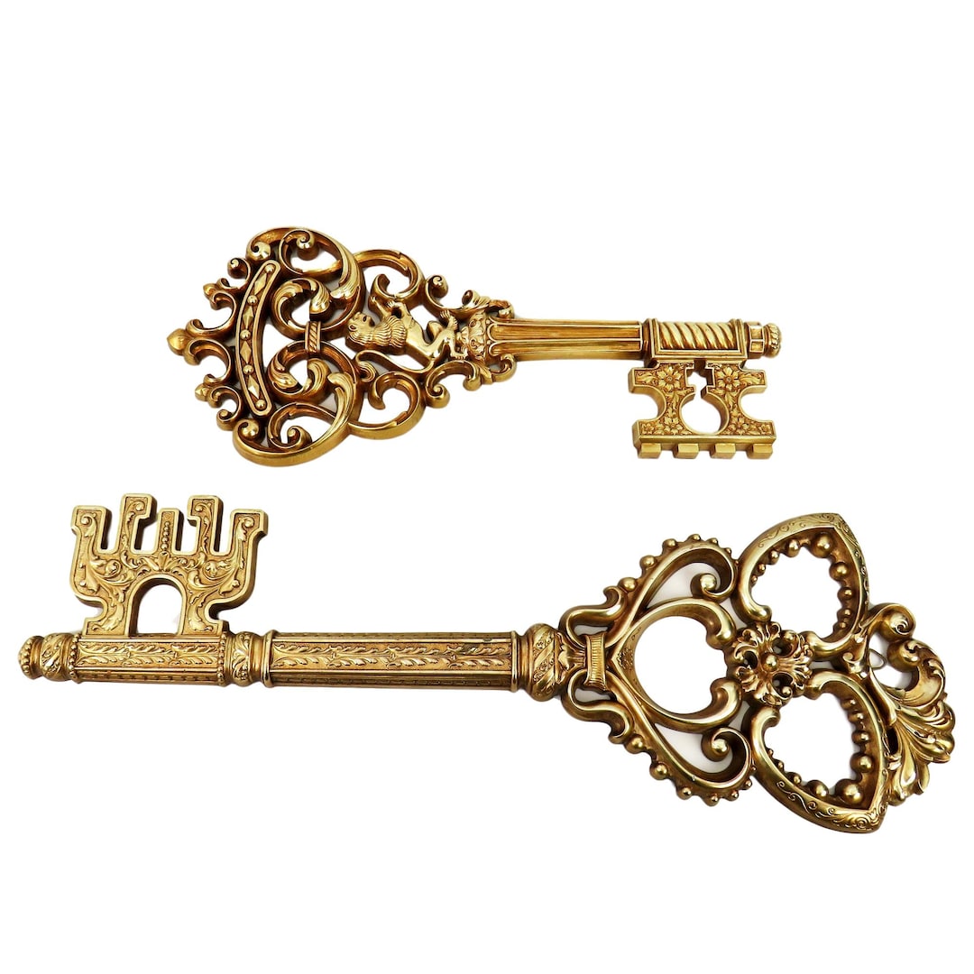 Syroco Gold Skeleton Key Wall Decor: Mid-century Hollywood Regency Set ...