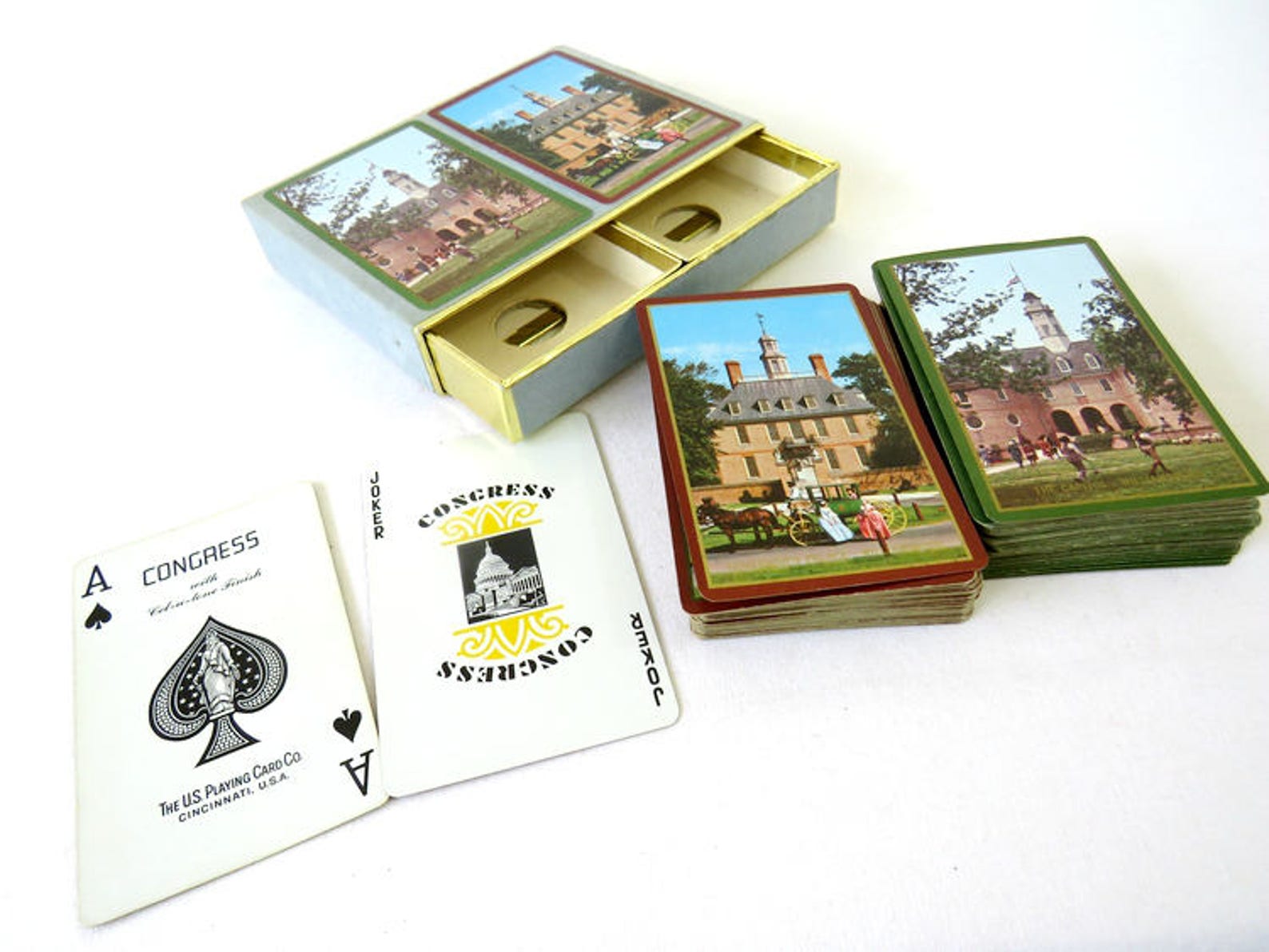 Vintage Congress Bridge Playing Cards Double Deck Blue Velour Box ...