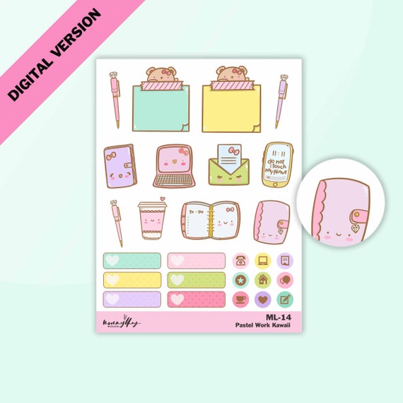 Pastel Work Kawaii Digital Sticker - Etsy