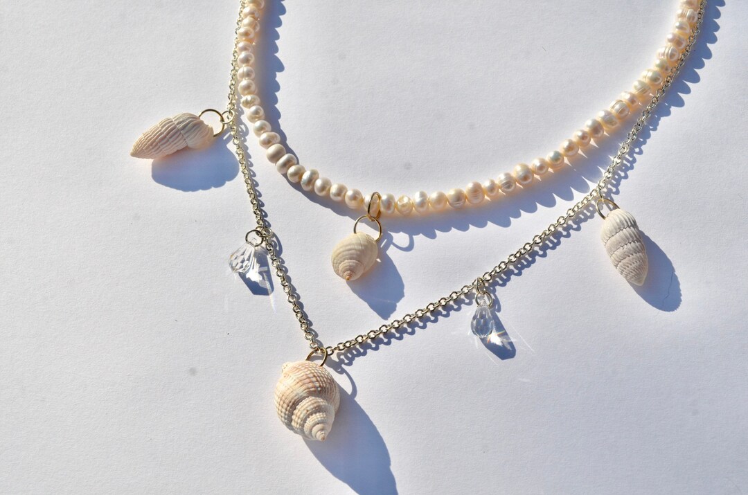 Seashell and Pearl Necklace, Real Shell Necklace, Mothers Day Gift ...