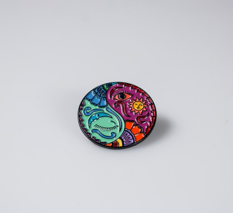 Yin Yang Sun and Moon Rainbow Enamel Pin, Yin Yang Pin, Trippy Pin, Sun ...