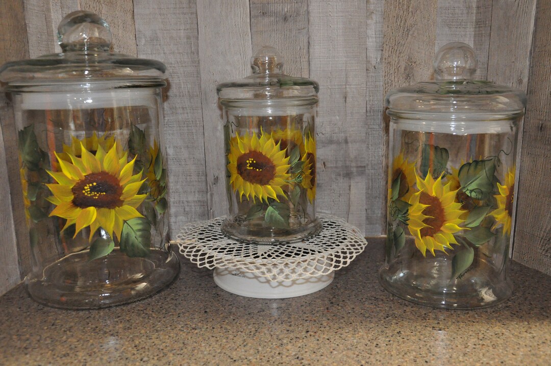 Sunflower Glass Canister Set of 3 - Etsy