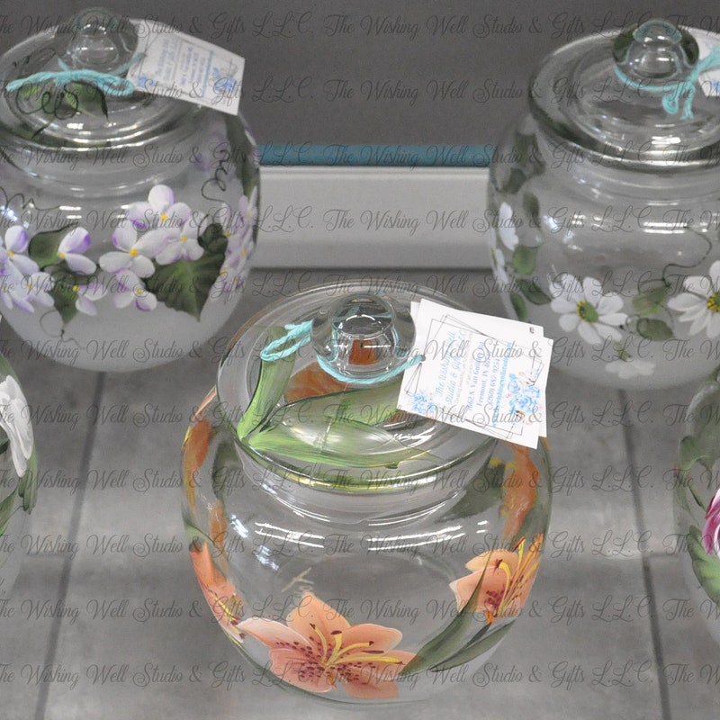 Hand Painted Glass Canister - Etsy