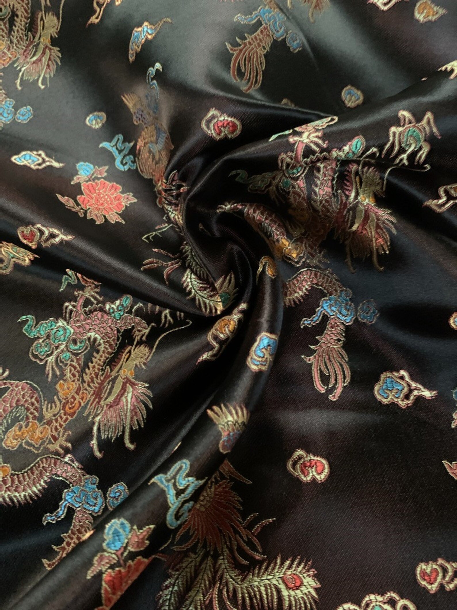 Black 44/45 Chinese Dragon Brocade by the Yard 45% - Etsy