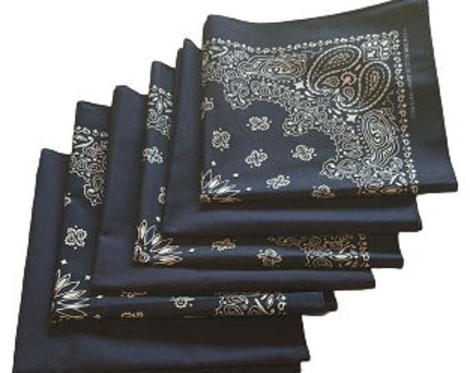 Made in the USA Paisley & Solid Bandanas 6PK - Navy (22" X 22" 100 ...