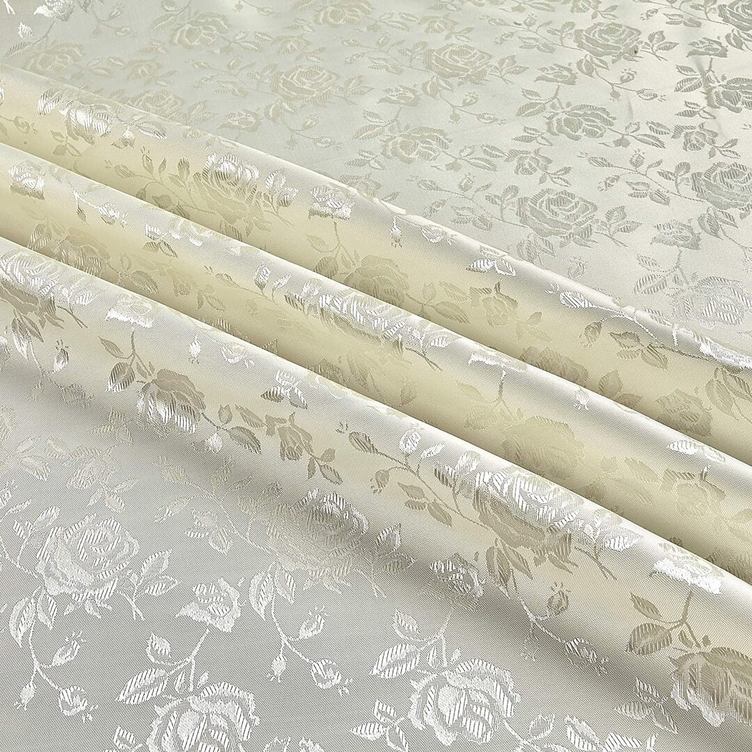 59 60 Ivory Floral Jacquard Brocade Satin Fabric 100 Polyester Etsy