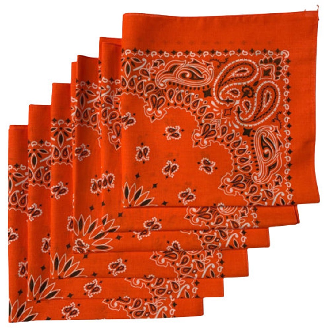 Made in the USA Orange Paisley Bandanas - (6 Pack) 100% Cotton 22" X 22 ...