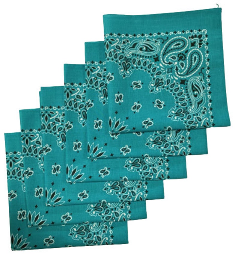 Made in the USA Turquoise Paisley Bandanas - (6 Pack) 100% Cotton 22" X ...