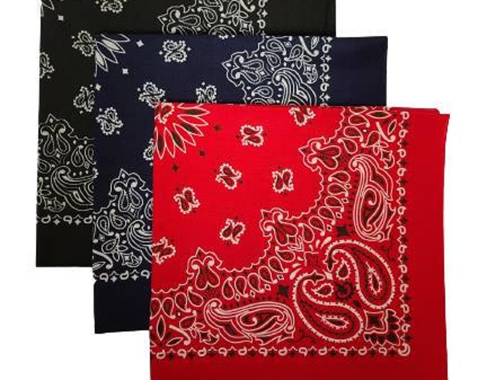 Made in the USA Paisley Bandanas Silver 3 Pack 100% Cotton 22 X 22 - Etsy