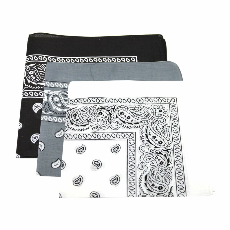 Black, White, and Grey Paisley Bandanas 6 Pack 22 X 22 100% Cotton - Etsy