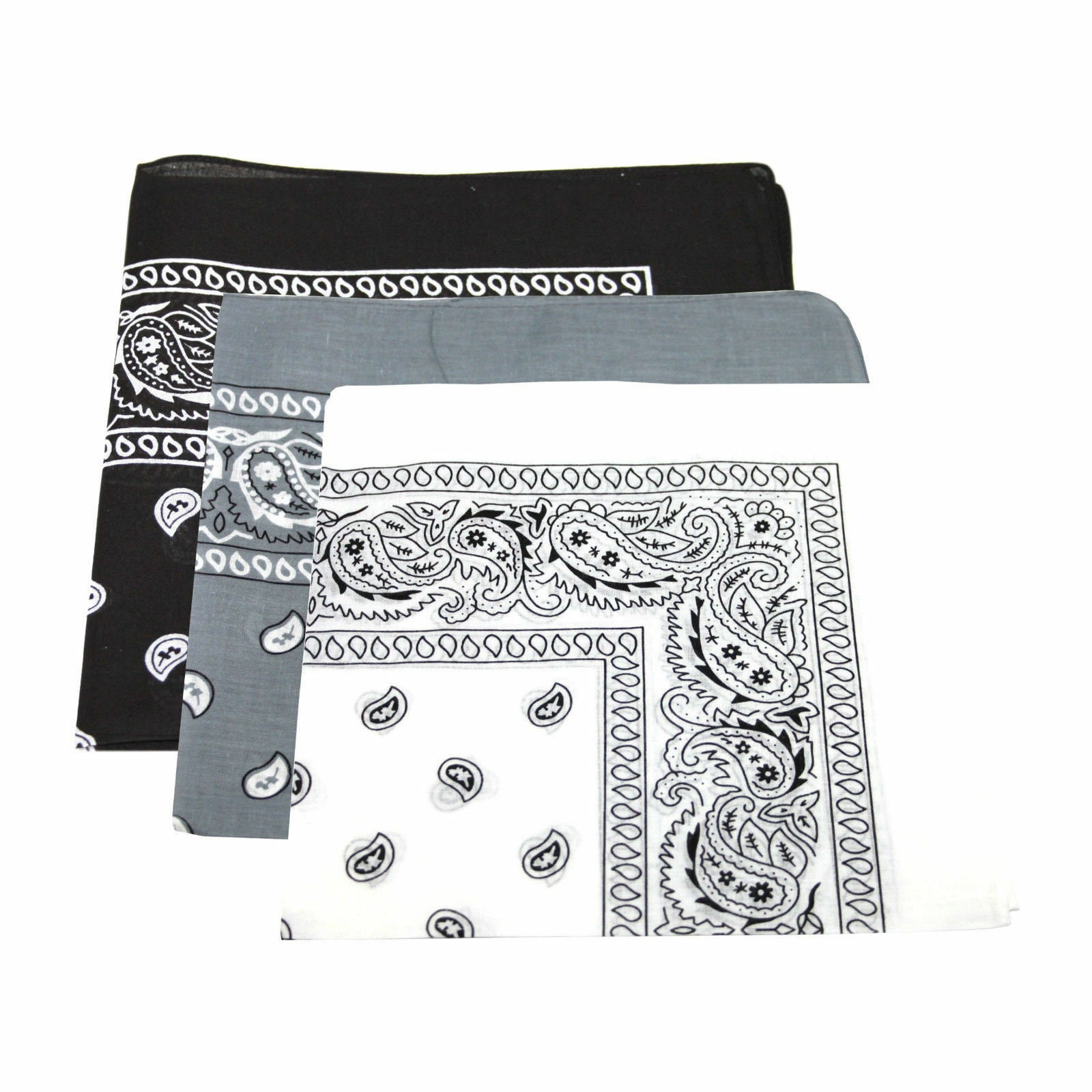 Black, White, and Grey Paisley Bandanas (6 Pack) 22" X 22" 100% Cotton ...
